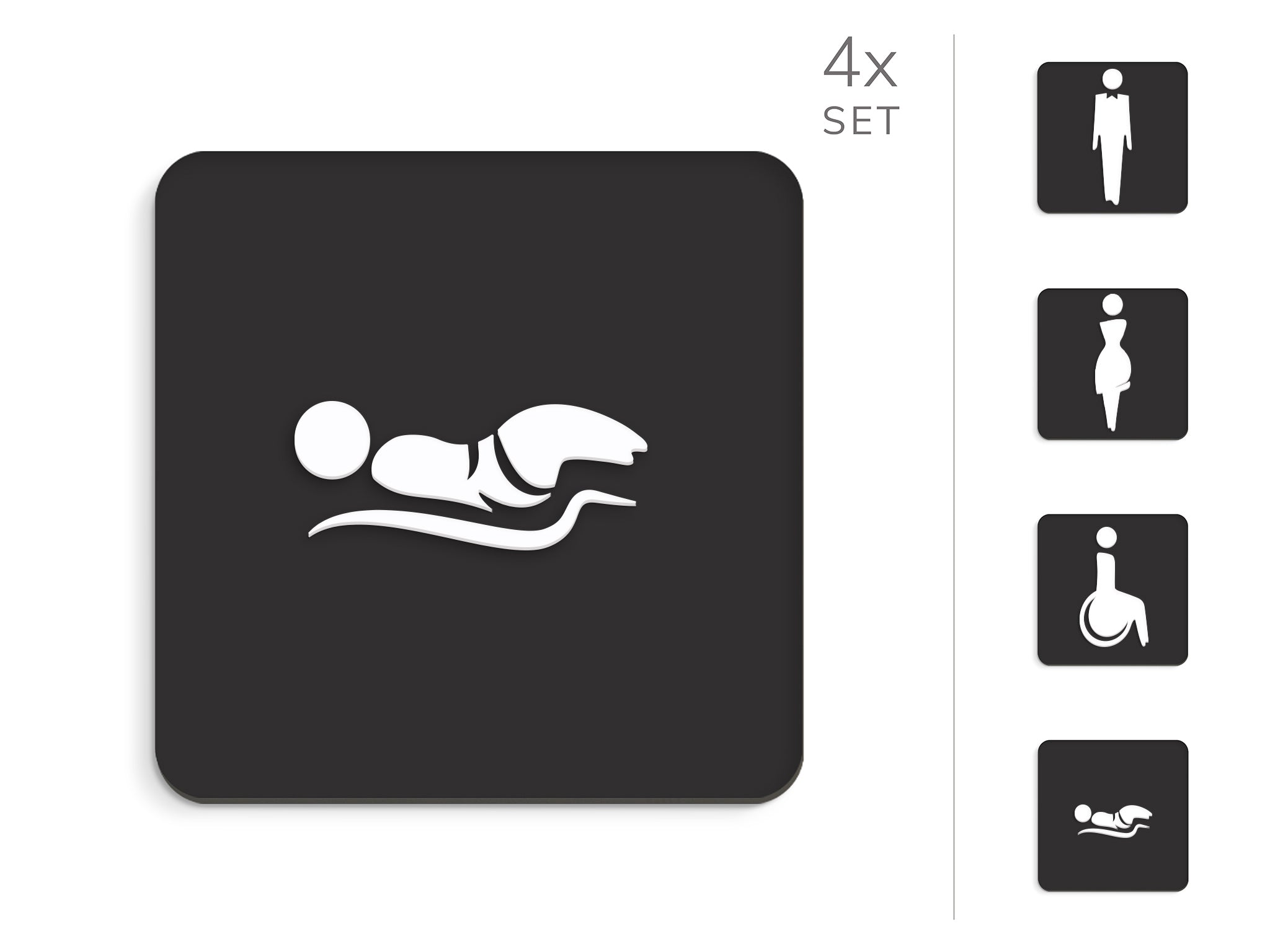 4 plaques Nursery, Disabled toilet, Elegant Squared | SIGNS.style