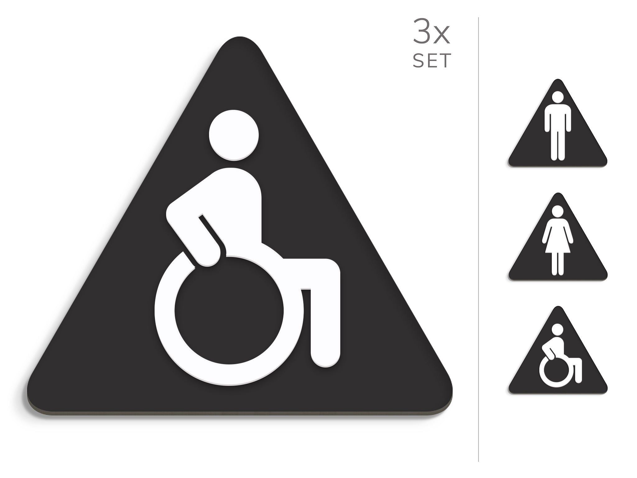 3 plaques Disabled, Men, Women toilet, Classic Triangle | SIGNS.style